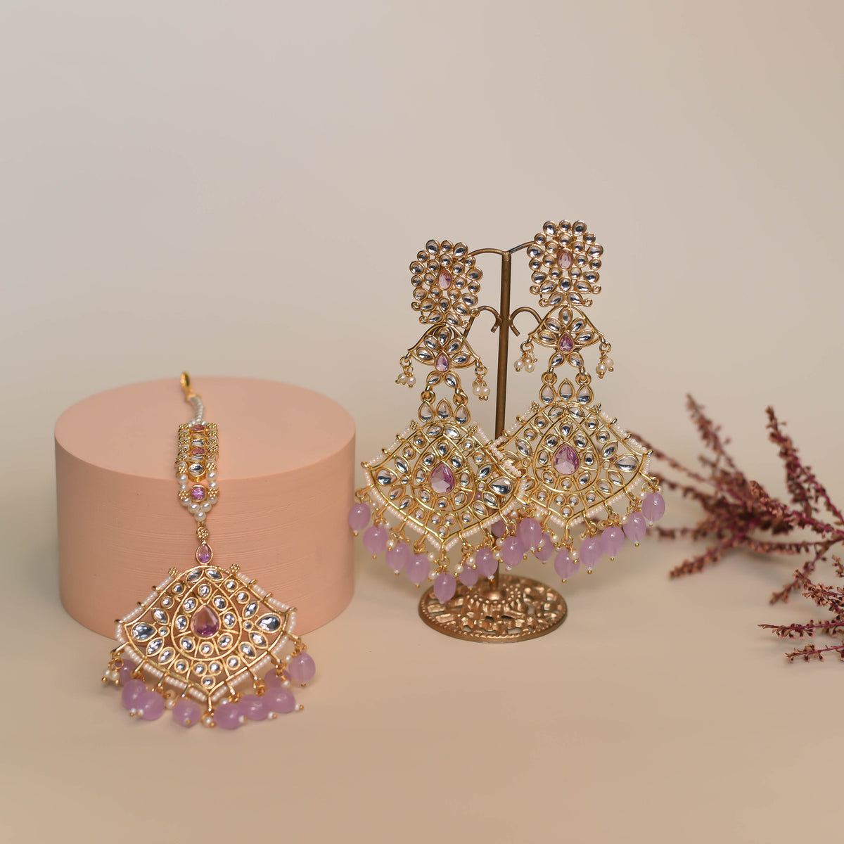 Zeba Maang Tikka Set - Pink – Dastaan the Label